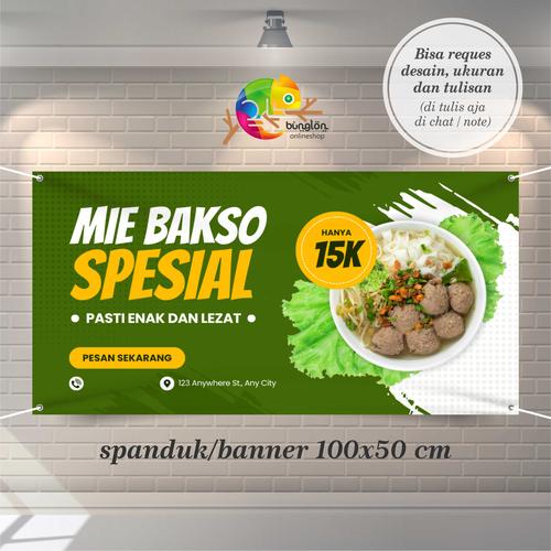Jual Cetak Spanduk Banner Hijau dan Kuning Modern Mie Bakso Spesial ...