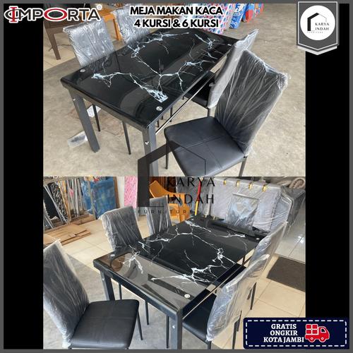 Jual MEJA MAKAN KACA IMPORTA PEVITA MARBLE HITAM 4 & 6 Kursi Besi ...