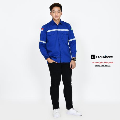 Promo custom wearpack biru BCA/atasan baju safety murah/seragam kerja ...