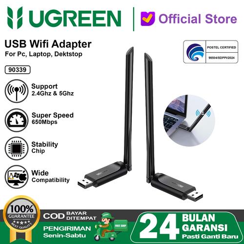 Promo UGREEN USB Wifi Wireless Adapter 650Mbps 6dBi High Gain Antenna ...