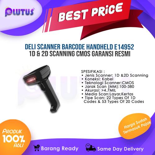 Jual Deli Scanner Barcode Handheld E14952 1D & 2D Scanning CMOS Garansi ...