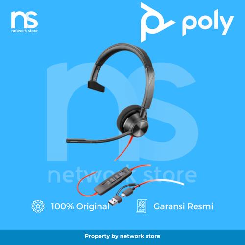 Jual Poly Blackwire 3310 Monaural UC/MS USB-C Headset + USB-C/A Adapter ...