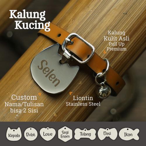 Promo Kalung Kucing Custom Nama Kulit Asli Liontin Lonceng Tag ...