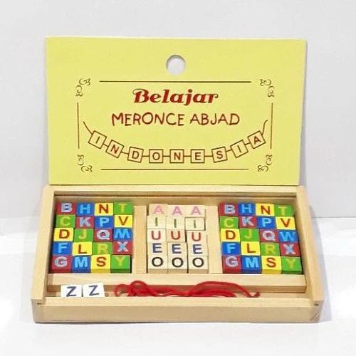 Promo Mainan edukasi anak belajar membaca huruf balok kayu tali meronce ...