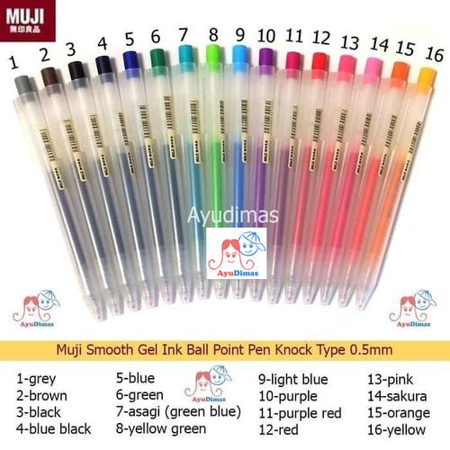 Jual Muji Smooth Gel Ink BallPoint color Pen Knock Type - pulpen 0,5 ...