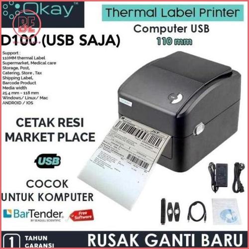 Jual BE- OKAY D100 HITAM PUTIH USB BLUETOOTH Printer Label A6 110mm ...