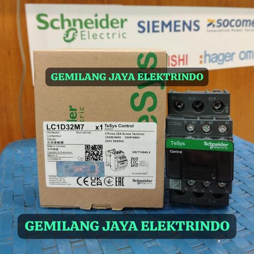 Jual KONTAKTOR SCHNEIDER LC1D32M7 220V 3P 32A AC3 1NO 1NC 15KW ORIGINAL NEW - Putih, HITAM TYPE ...