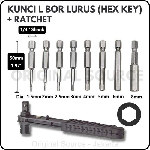 Promo Kunci L Bor Set Lurus + Ratchet Mini | Mata Obeng Hex Key ...