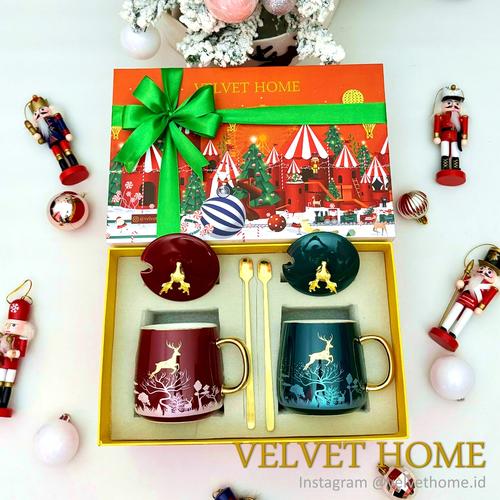 Jual Hampers mug natal isi 2 gelas cup merah hijau gift set kado ...