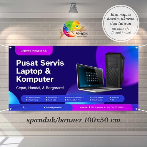 Jual Cetak Spanduk Banner Biru dan Ungu Modern Pusat Servis Laptop dan ...