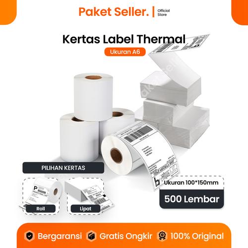 Jual Kertas Thermal Sticker Label A6 100x150mm Isi 500 Pcs Barcode Resi ...
