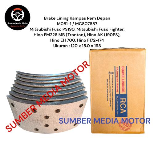 Jual RCA Brake Lining Kampas Rem Depan M081-1 / MC807887 Mitsubishi Fuso PS190, Mitsubishi Fuso ...