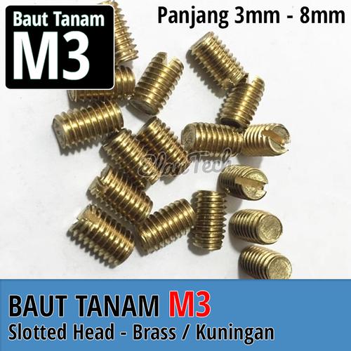 Jual Baut Tanam Slotted Screw M3 Brass Kuningan Headless Slot Minus ...