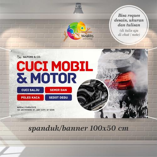 Jual Cetak Spanduk Banner Merah Biru Sederhana Cuci Mobil & Motor ...