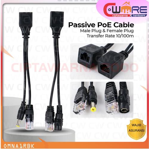 Jual Passive PoE Power Over Ethernet CCTV Cable with Male Female Power ...