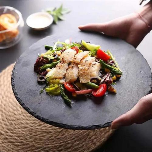 Jual Piring Makan Batu Alami | Piring Steak Western Round Dish Plate ...