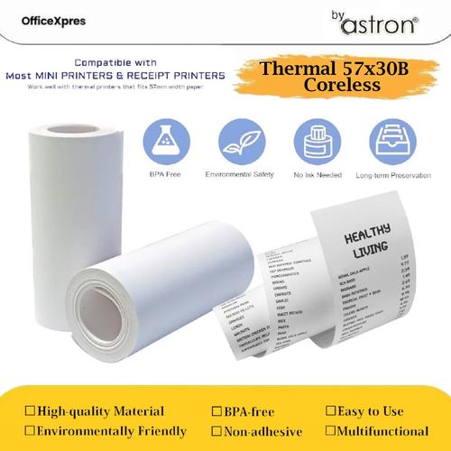 Jual Kertas Thermal 57x30B Coreless / Thermal Paper 57 x 30 Tanpa Core ...