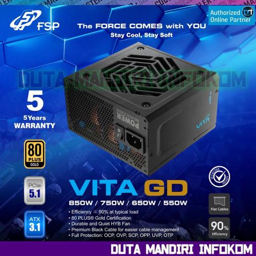 Promo FSP VITA GD 650W 750W 850W ATX 3.1 - 80+ Plus GOLD Premium Flat Cable Non Modular PSU ...