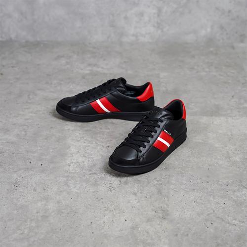 Promo Sepatu BALLY TIAGO STRIPE RED BLACK LEATHER SNEAKER 100% ORIGINAL ...