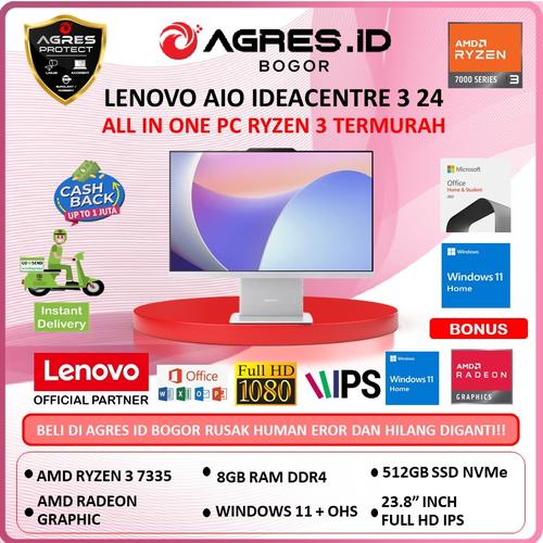 Promo Lenovo All in One PC IDEACENTRE 24 Amd Ryzen 3 7335 8gb 512gb 23. ...