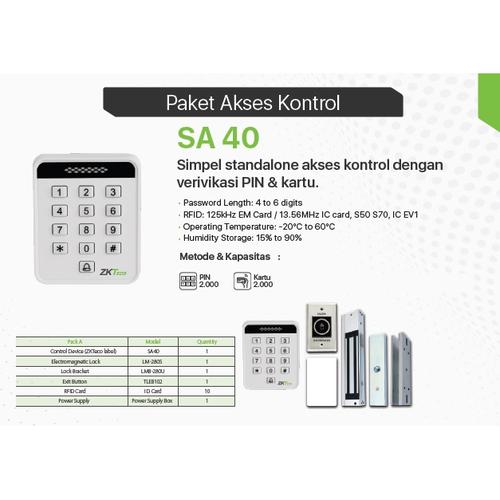 Jual Paket Akses Kontrol ZKTeco SA 40 Simpel standalone akses kontrol ...