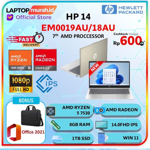 Promo HP 14 EM0018AU EM0019AU Ryzen 5 7530U 1TB SSD W11+OHS 14.0FHD ...
