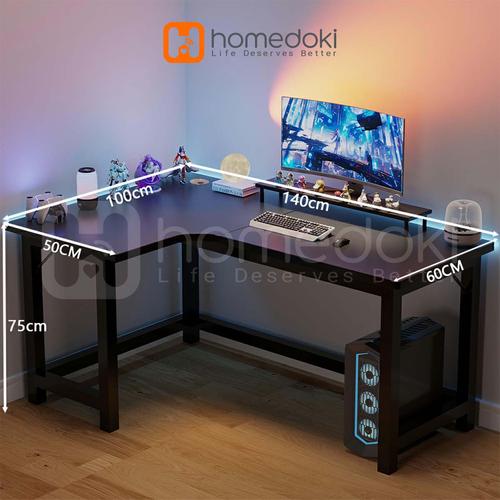 Promo Homedoki Meja Gaming / L shaped Meja / Meja Komputer Serat Karbon ...