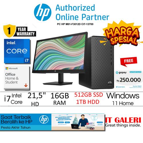 Promo PC DESKTOP HP M01-F3012D Intel Core i7-13700/RAM 8GB/SSD 512GB + 1TB HDD/Monitor 21.5 ...