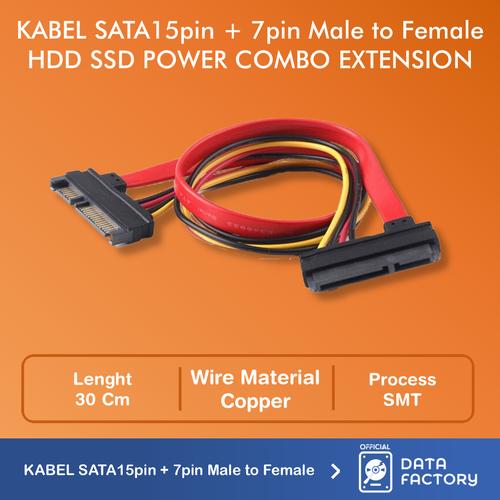 Jual KABEL SATA 15pin + 7pin MALE TO FEMALE HDD SSD POWER COMBO ...