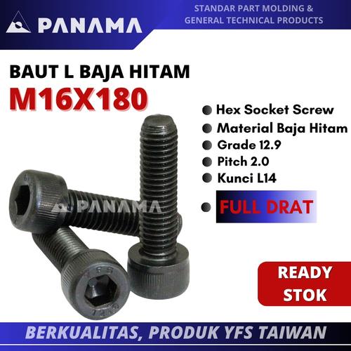 Jual Baut L M16x180 Baut Baja Hitam 12.9 M16 x 180 Full Drat YFS Taiwan ...