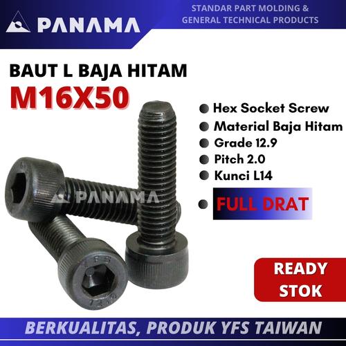 Jual Baut L Baja M16x50 Baut L Hitam 12.9 M16x50 mm Full Drat YFS ...