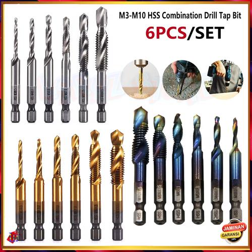 Jual Mata Bor Pembuat Ulir Drat M3 M4 M5 M6 M8 M10 6 Pcs Drill Set Hex ...
