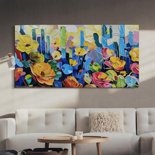 Jual lukisan canvas modern art bunga tekstur colorful - 80×150+frame ...