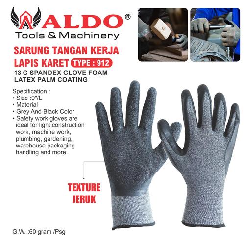 Jual SARUNG TANGAN KERJA LAPIS KARET TEXTURE JERUK 912 / 13 G SPANDEX ...