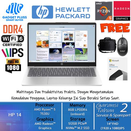 Jual Laptop HP 14 AMD RYZEN 5 7530U Ram 8GB 512GB SSD 14.0 FHD Windows11Home + OHS - RYZEN 5 ...