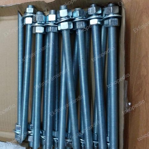 Jual chemical anchor bolt Beton | M16 x 190 mm 2mur + 2ring | galvanis - Jakarta Pusat ...
