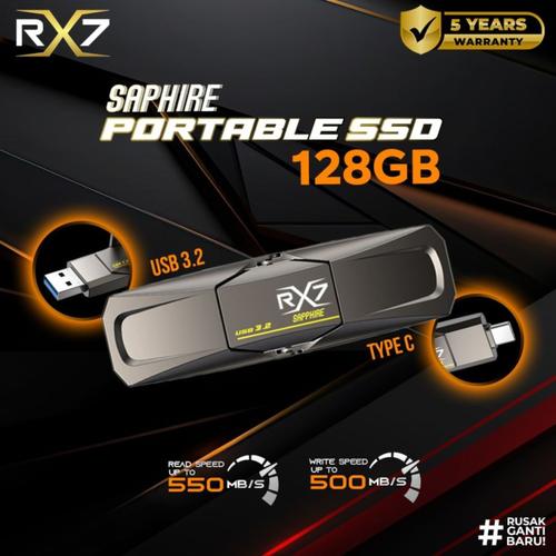 Jual SSD RX7 SAPPHIRE PORTABLE 128gb USB 3.2 type C / SSD EXTERNAL USB ...