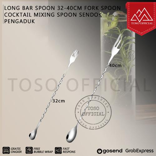 Jual Long Bar Spoon 32cm Fork Spoon Cocktail Mixing Spoon Sendok ...