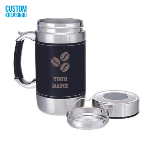 Jual Tumbler Custom Grafir Laser Mug Kopi Gagang Kulit 450 ml Stainless ...