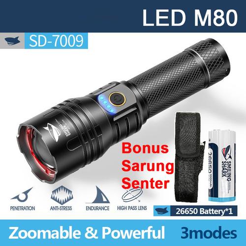 Jual Senter Smiling Shark SD7009 M80 Super Terang Type-C Powerbank - 1 ...