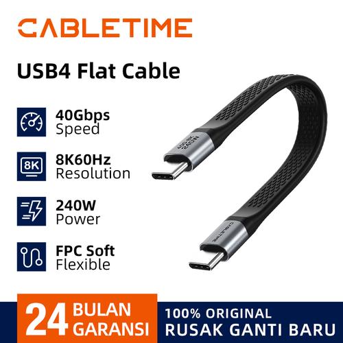 Jual CABLETIME USB 4 Cable USB Type C PD 240W 8K Flat Short Cable ...