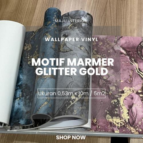 Jual Wallpaper Dinding Marmer Gliter Gold Marbel untuk Backdrop TV Biru ...