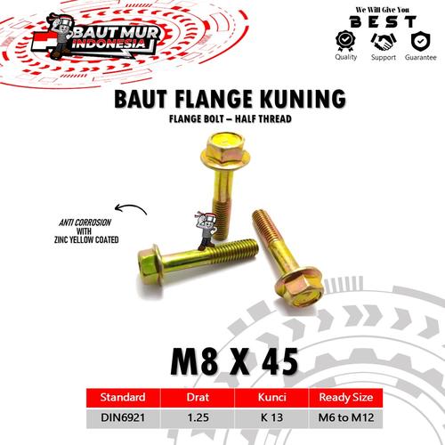 Jual FLANGE BOLT KUNING M8X45 HALF THREAD - Kab. Bekasi - BAUTMUR ...