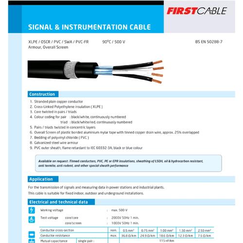 Jual KABEL Instrument 1x3x1.5mm2 CU/XLPE/OSCR/PVC/SWA/PVC FR FIRST CABLE - Jakarta Barat - 3D ...