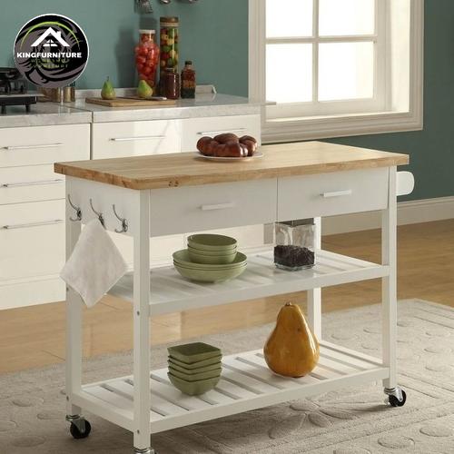Jual meja kitchen island table 2 laci kayu mahoni dengan rak terbuka ...