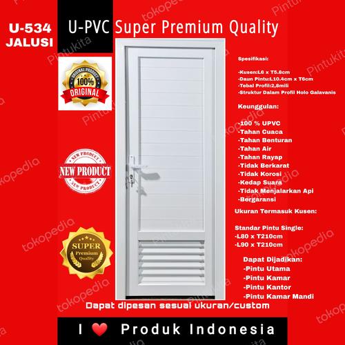 Jual Pintu Utama/Kamar/Kamar Mandi-UPVC Super Premium-U 534-Jalusi-Putih - L90 x T210cm, Engsel ...