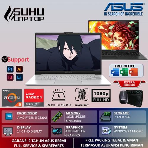 Jual Laptop Asus Vivobook Go 14 AMD Ryzen 5 7520U DDR5 16GB 1TB SSD FHD ...