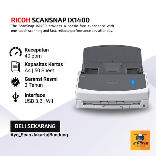 Jual Scanner Ricoh ScanSnap ix1400 Duplex ADF - 40ppm - A4/Legal/Folio ...