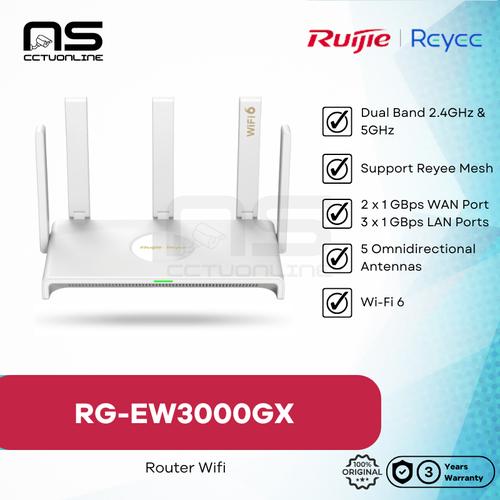Jual Ruijie Reyee RG-EW3000GX Wi-Fi 6 3000M Dual Band Gigabit Wireless Mesh Router - Kab ...