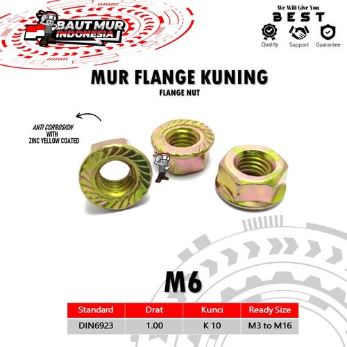 Jual FLANGE NUT ZINC YELLOW MUR FLANGE KUNING M6 ISI 10PCS - Kab ...